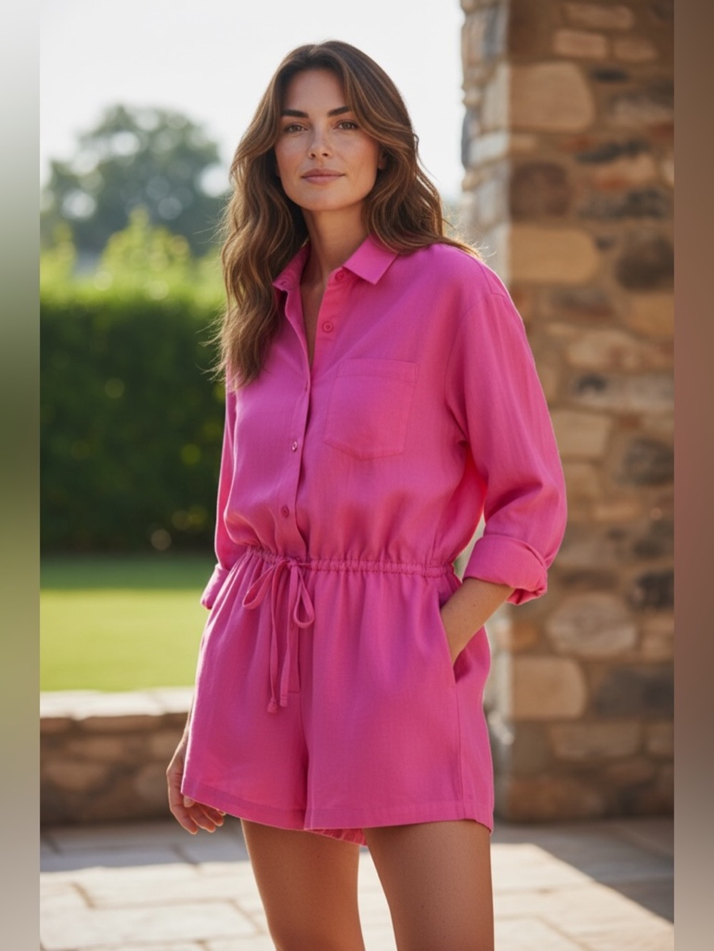 Forever 21 | Pants & Jumpsuits | Forever 2 Hot Pink Long Sleeve Romper ...